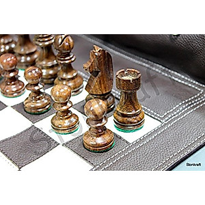 StonKraft - 19" x 15" (Chess Board Size 12" x 12") Roll-Up Leather Chess Set with Wooden Chess Pieces - Brown | Comes with Innovative Carry Pouch