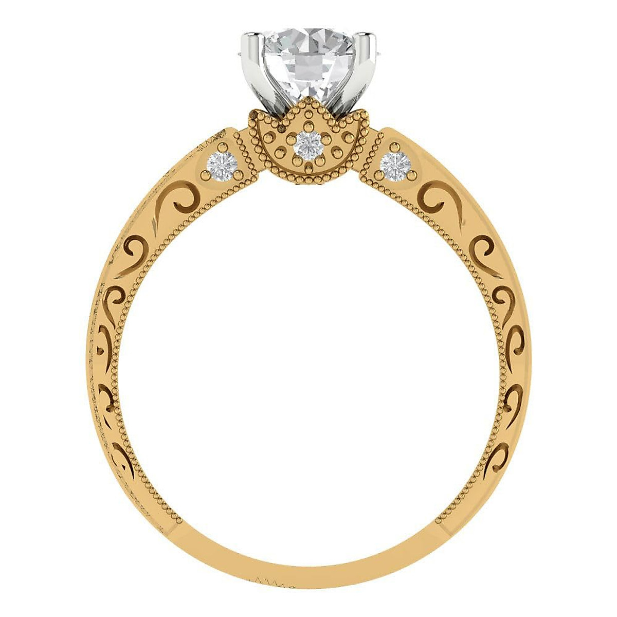 1.06 Ct Brilliant Round Cut Clear Simulated Diamond 14K Yellow White Gold Solitaire Engagement Promise Bridal Ring Size 8