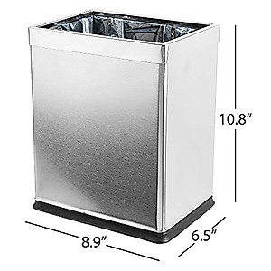 Dualplex 'Invisi-Overlap' Open Top Trash Can, Small Office Wastebasket, Modern Home Décor, Rectangle Shape Stainless Steel