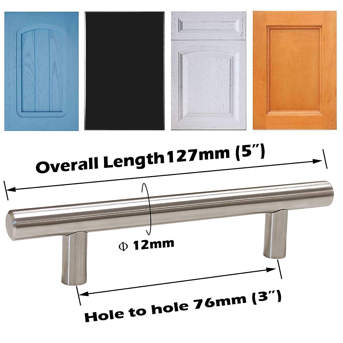 Gobrico 50 Pack Brushed Nickel Cabinet Pulls, Euro Style T Bar Cabinet Handles, Satin Nickel Dresser Drawer Pulls - 3" Hole Centers