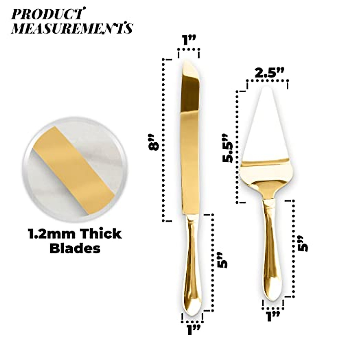 Gold Stainless Steel Cake Serving Set - Cake Knife and Server - Cake Serving Set With Serrated Blade for Easier Cutting - Holidays, Birthdays, Wedding, Anniversary