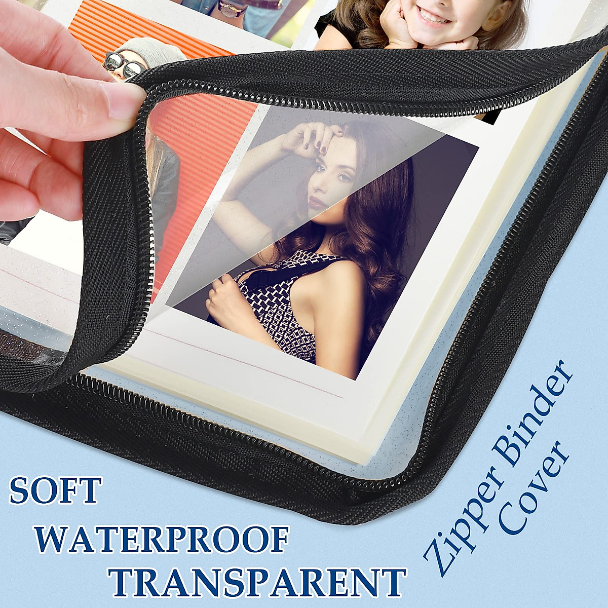 4 Pcs A5 Binder Photocard Binder with Inner 6 Ring, Clear K-Pop A5 Album PVC Photo Album Organizer with Zipper, Soft Reusable Notebook Shell,10"x7"(Black)