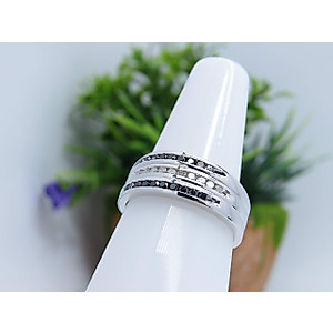 Dazzlingrock Collection 0.50 Carat (Cttw) Round Black and White Diamond Women 3 pcs Wedding Band 1/2 CT, Sterling Silver, Size 5.5