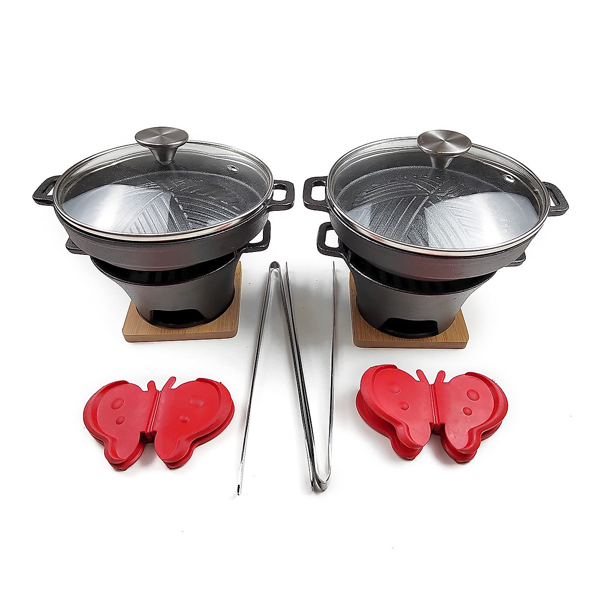 HAWOK Yakiniku Plate Cast Iron with Glass Lid mini stove set of 2………