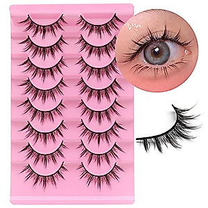 Ahrikiss Manga Lashes Natural Look Wispy Anime Lashes Soft Fake Eyelashes Lightweight False Eyelashes Faux Mink Lashes Look Like Individual Lashes 8 Pairs Eye Lashes Pack | 009