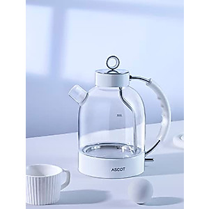 ASCOT Electric Kettle, Glass Electric Tea Kettle Gifts for Men/Women/Family 1.6L 1500W Borosilicate Glass Tea Heater, with Auto Shut-Off and Boil-Dry Protection (Polar White)