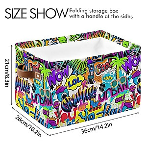 Comics Palm Tree Microphone Storage Basket Bins Foldable Decorative Storage Box Laundry Hamper Baskte Storage for Living Room Clothes Nursery Closet Shelf Playroom,2 pcs
