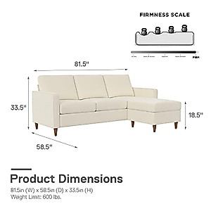 DHP Liah Reversible Sectional Sofa with Pocket Spring Cushions, Ivory