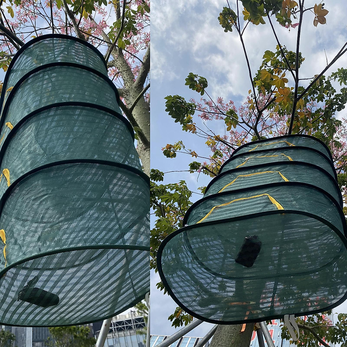 szgwtk 4 Tier Black Mesh Zippered Herb Drying Rack Hanging Dryer Dry Net for Hydroponics, Plant Drying Rack (Green (4-Layer))