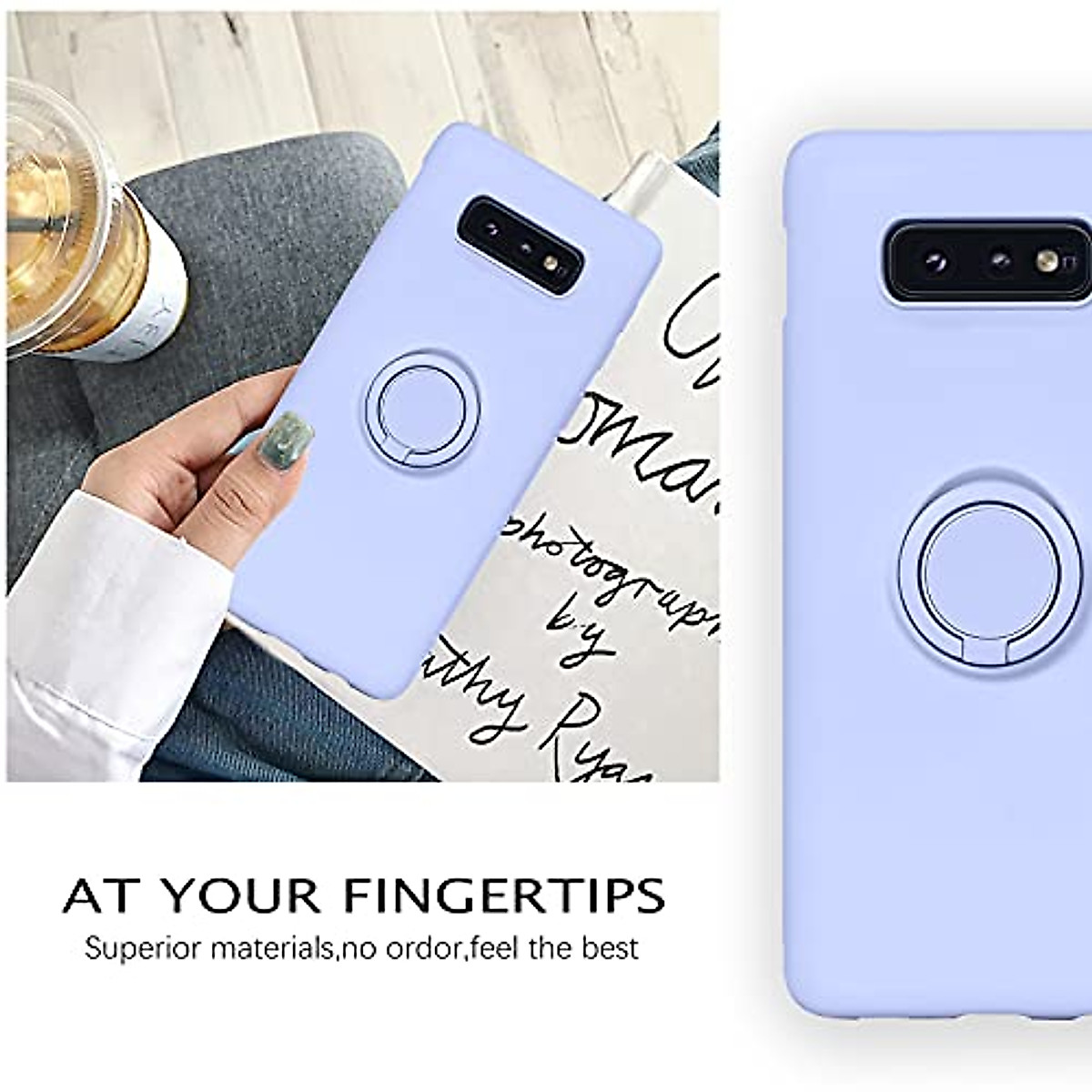 Telaso Samsung Galaxy S10e Case, Slim Silicone | Kickstand with 360° Ring Holder | Support Car Mount | Soft Gel Rubber Hybrid Bumper Galaxy S10e Phone Case Cover for Girls Women, Purple/Lavender