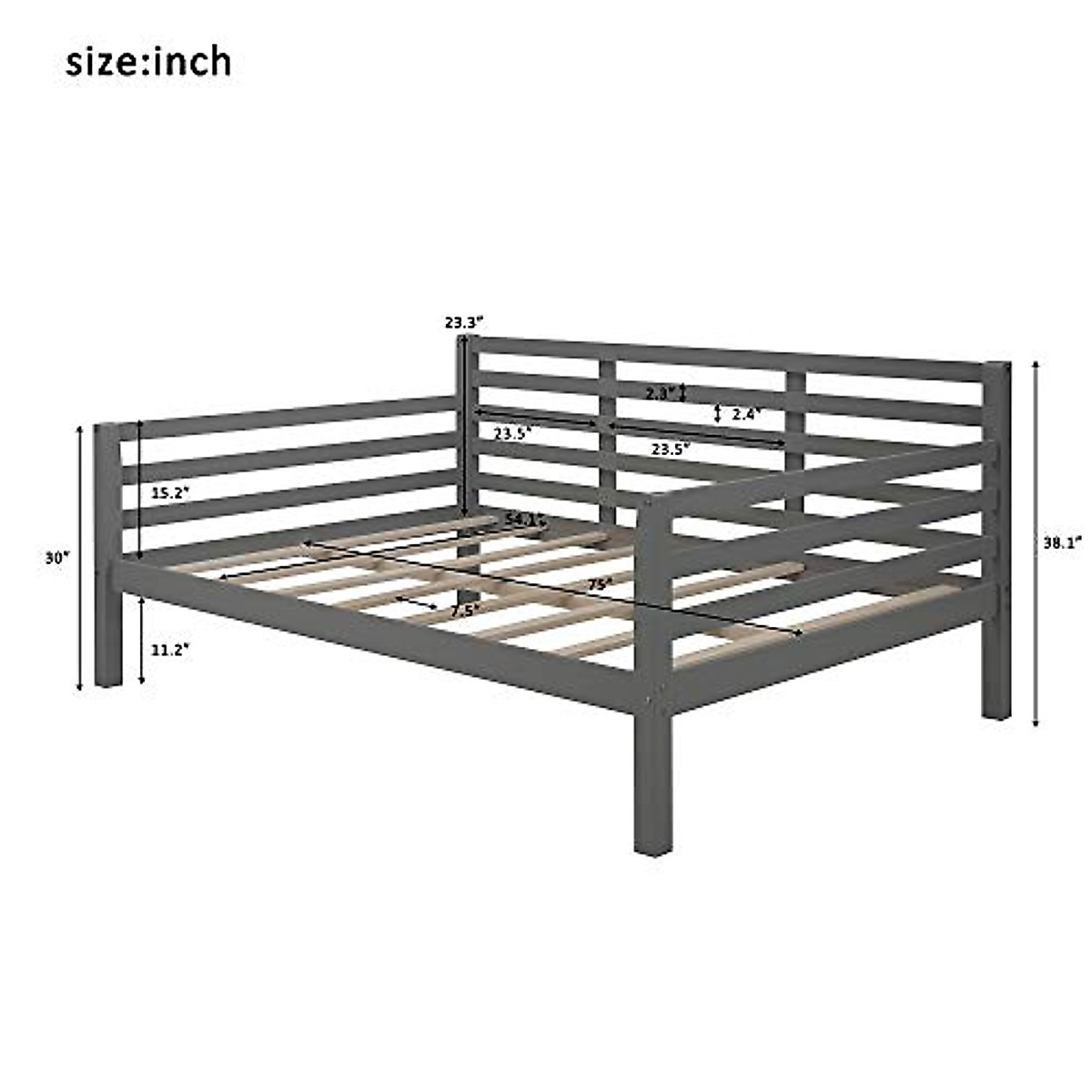 Harper & Bright Designs Full Size Daybed Frame, Wooden Full Day Bed with Wood Slat Support, Full Bed Frame, Full Size Sofa Bed for Bedroom, Living Room, No Box Spring Needed, (Full Size, Gray)