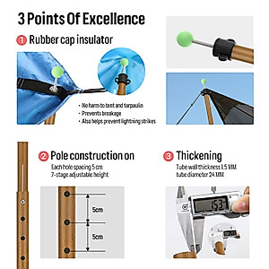 KOMCLUB Tent Poles Adjustable Lightweight Camping Tarp Poles 82.68" Aluminum Alloy Telescoping Solar sail Poles for Awning Canopy Tent Tarp Hiking Light Weight and Easy to Carry (Wood Grain Color)