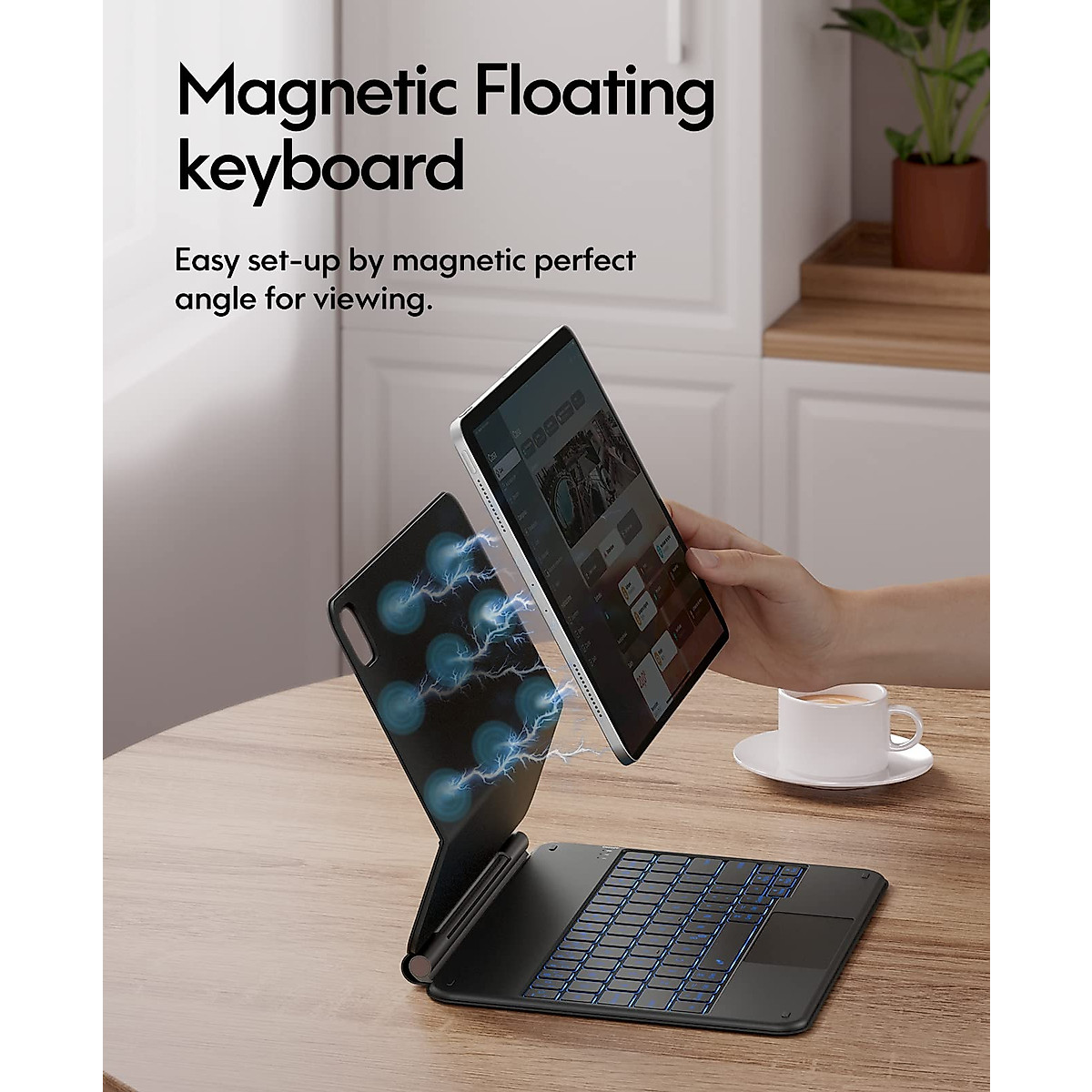 CHESONA Magnetic Floating Keyboard Case for iPad Pro 11 2022, Multi-Touch Trackpad with 7 Color Backlit, Wireless Keyboard for iPad Pro 11 inch 2022 4th/3rd/2nd/1st Gen, for iPad Air 5th/4th Gen,Black