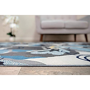 Rugshop Contemporary Gray-Blue Large Floral Non-Slip Area Rug 5' x 7' - Stylish Accent