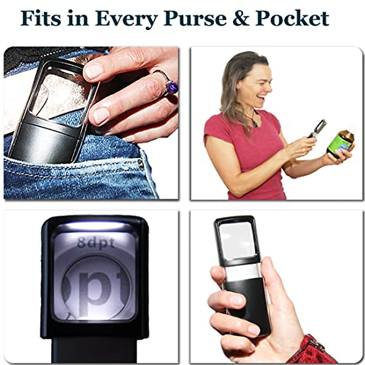 EASY MAGNIFIER Small-Magnifying-Glass With LED-Light 3x Lighted-Pocket Hand Held Lighted Magnify Glasses For Close Work Reading Books Pill Bottles; Mini Lens For Visually Impaired A Low Vision Aid