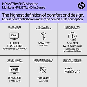 HP 27-inch FHD Monitor with AMD FreeSync Technology (2021 Model, M27fw)