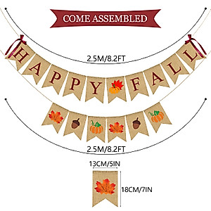 JOZON Happy Fall Burlap Banner Happy Fall Bunting Banner Garland with Pumpkins Maple Leaves Acorn Sign for Autumn Party Decorations Thanksgiving Fall Harvest Decor for Mantle Fireplace Wall