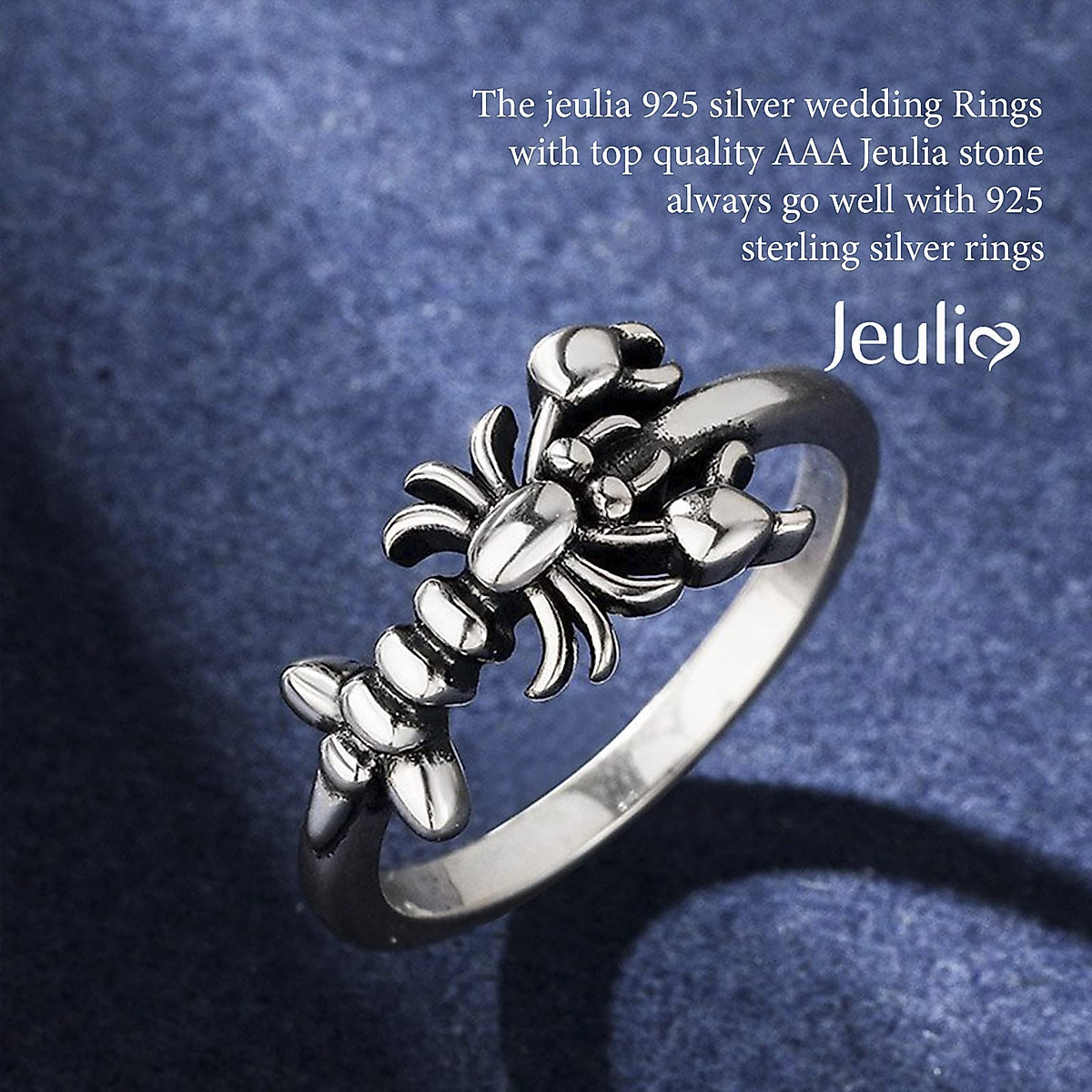 Jeulia Sterling Silver Ring for Women Men Boys Lobster Shape Design Band Art Deco Vintage Gothic Wedding band Anniversary Promise Jewelry With Gift Box (Sideways Lobster, 6.5)