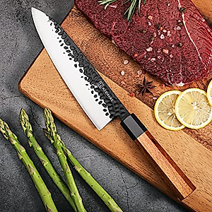 KEEMAKE Japanese Chef Knife, Sharp Kitchen Knife Japanese 440C Steel,Porfessional Gyuto Cooking Knife for Meat Cutting with G10 Bolster Octagonal Wood Handle