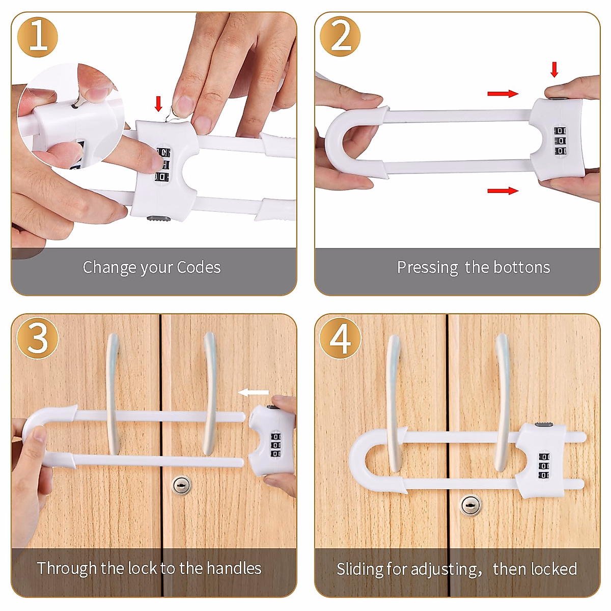 4 Pack U-Shaped Sliding Cabinet Locks Multifunctional Child Safety Lock Adjustable Baby Proof Clips for Home Cabinets Refrigerator Doors Cabinet Knobs and Window Handles