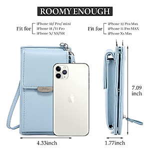 JFFD Small Crossbody Cell Phone Bag for Women Card Holder Wallet Purse Leather Shoulder Handbag Blue