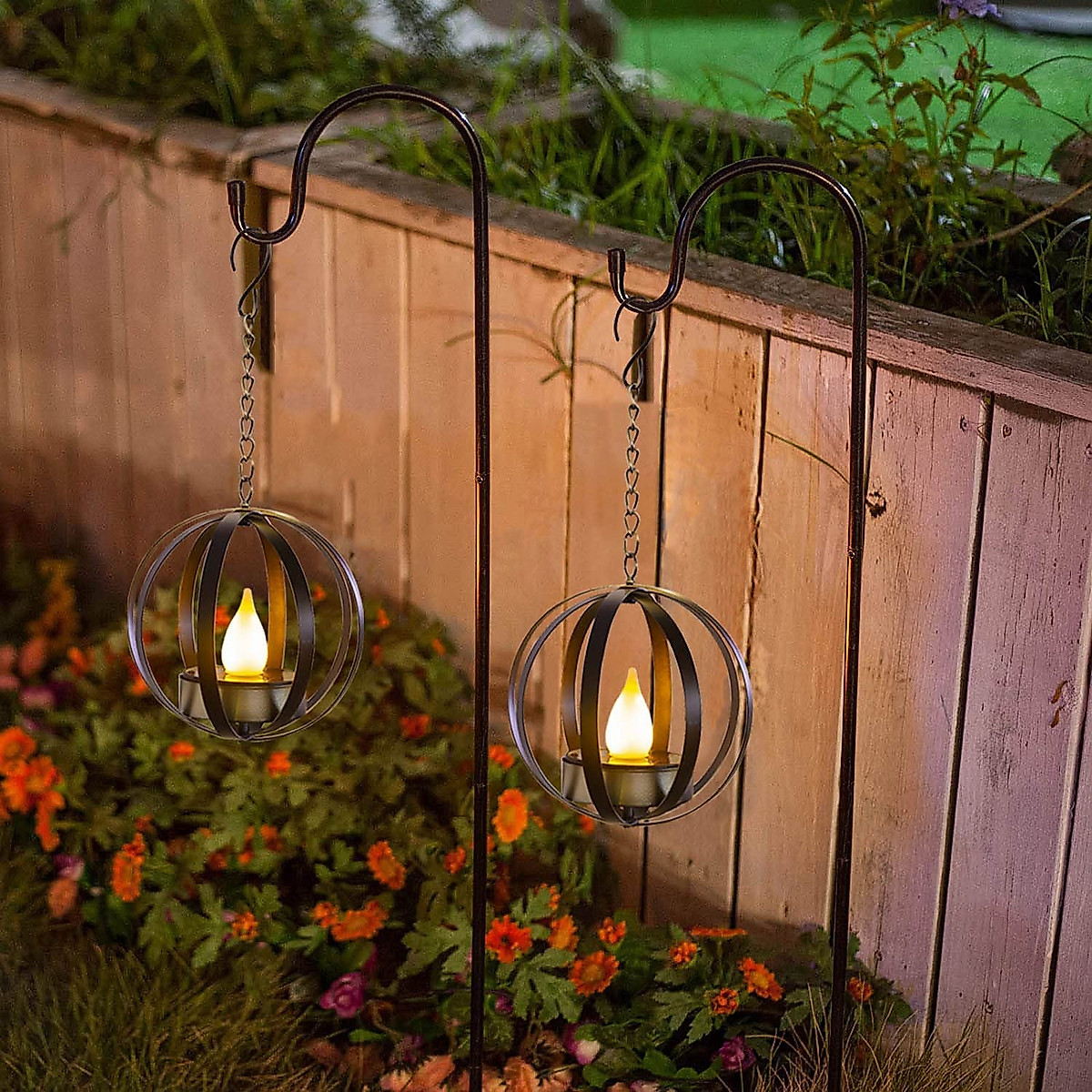 Hanging Solar Lights Outdoor - 2 Pack Small Metal Hanging Tree Lanterns with Retro Design for Patio, Yard, Pathway and Garden Candle Lanterns Retro Lights Decoration