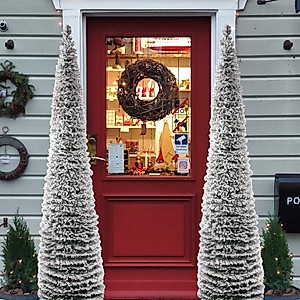 DOYOLLA Snow Flocked Christmas Tree 5ft, Artificial Small Pop up Collapsible Snow White Flocked Pencil Pine Tree for Holiday Christmas Decorations Indoor Outdoor