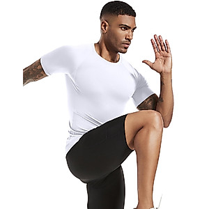 Holure Men's Workout Fitted Athletic Shirt Compression Short Sleeve Shirts White L
