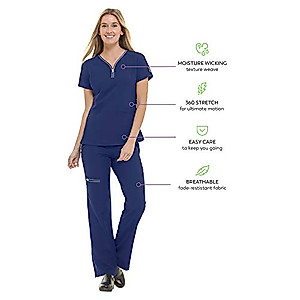 Healing Hands Scrubs top for Women 3 Pocket Zipper Y-Neck Women's Scrub Top Light Breathable Stretch Fabric 2254 Sonia HH360 Navy 2XL