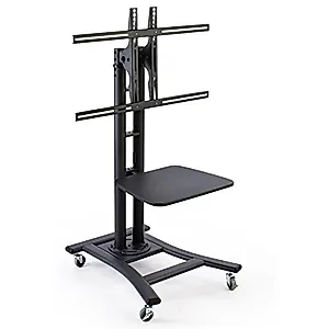 Displays2go, Mobile TV Stand for 37 to 70 Inch LCD Monitor, 4 Locking Casters, 19 Inch AV Shelf - Black (MBTVSBKBSS)