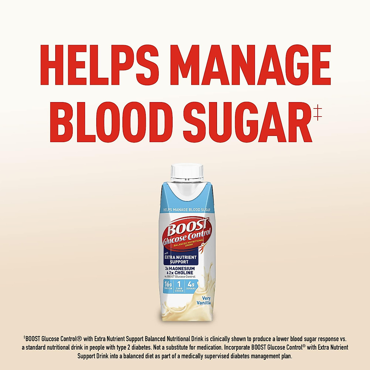 Nestle Boost Glucose Control Balanced Nutritional Drink Very Vanilla 8 oz Carton 24 Ct