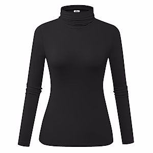 Herou Women Long Sleeve Turtleneck Stretch Slim T Shirt Layer Tops Black Medium
