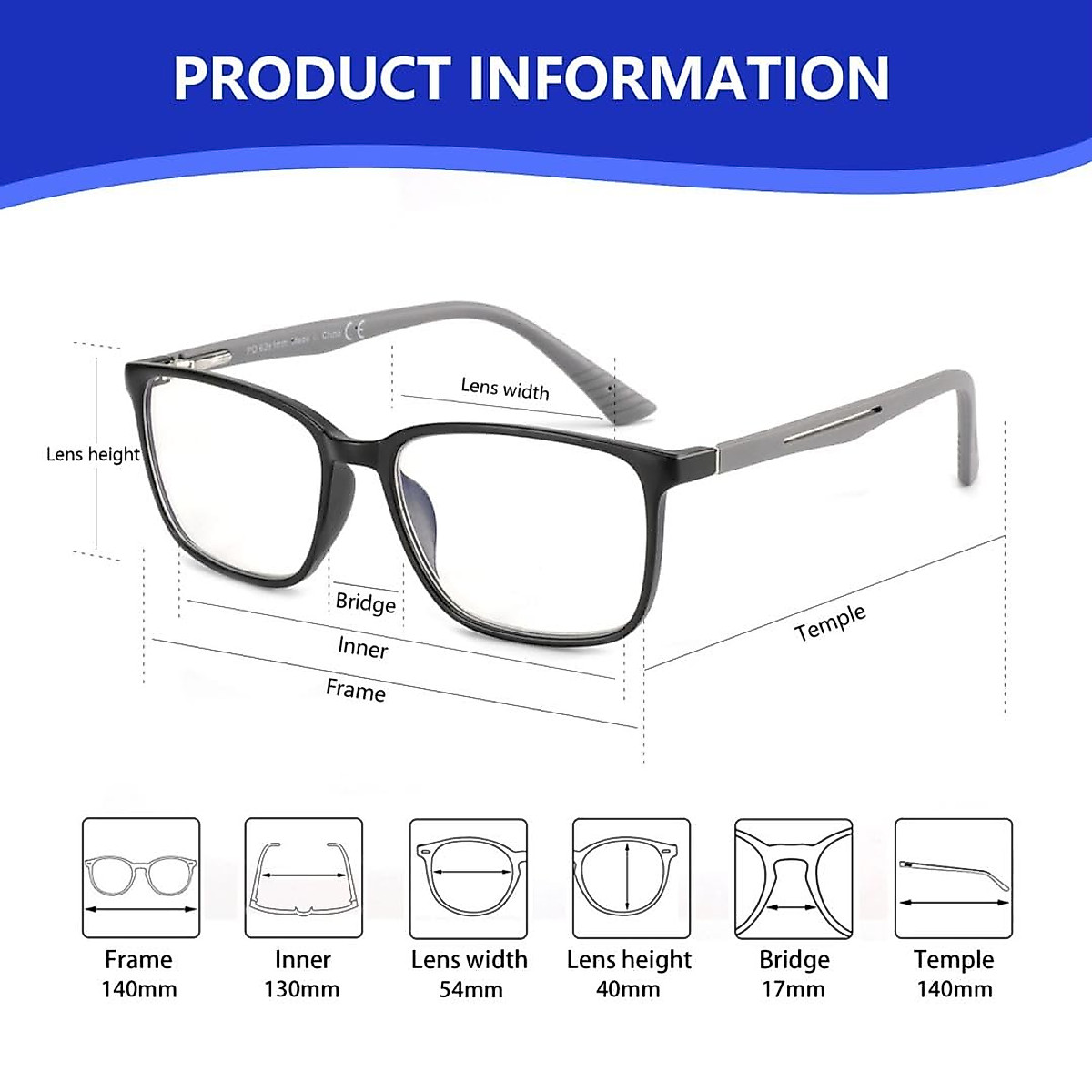 BLUEMOKY Blue Light Reading Glasses for Men，Sport Square Frame Readers, Anti Glare Computer Glasses(Black,1.75)