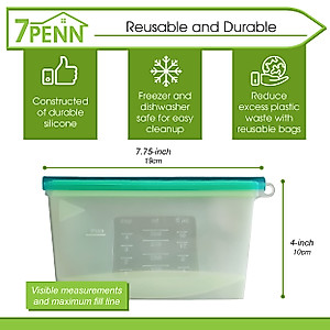 7Penn Silicone Food Storage Bag, 500mL - 1pk Washable 7.75 x 4in Green Reusable Food Bags for Sandwiches and Snacks