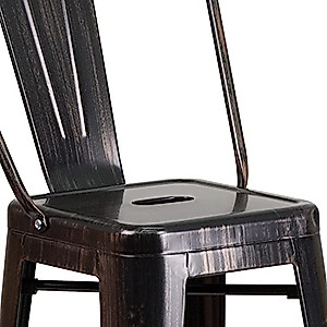 EMMA + OLIVER Commercial Grade 30" H Black-Gold Metal Indoor-Outdoor Barstool with Back