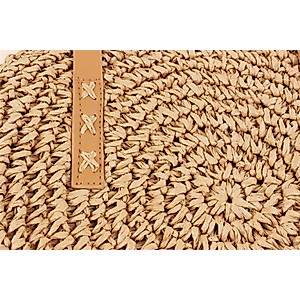 Block Garden Handmade Straw Shoulder Bag for Women Beach Bag Tote Handbag, 01 camel