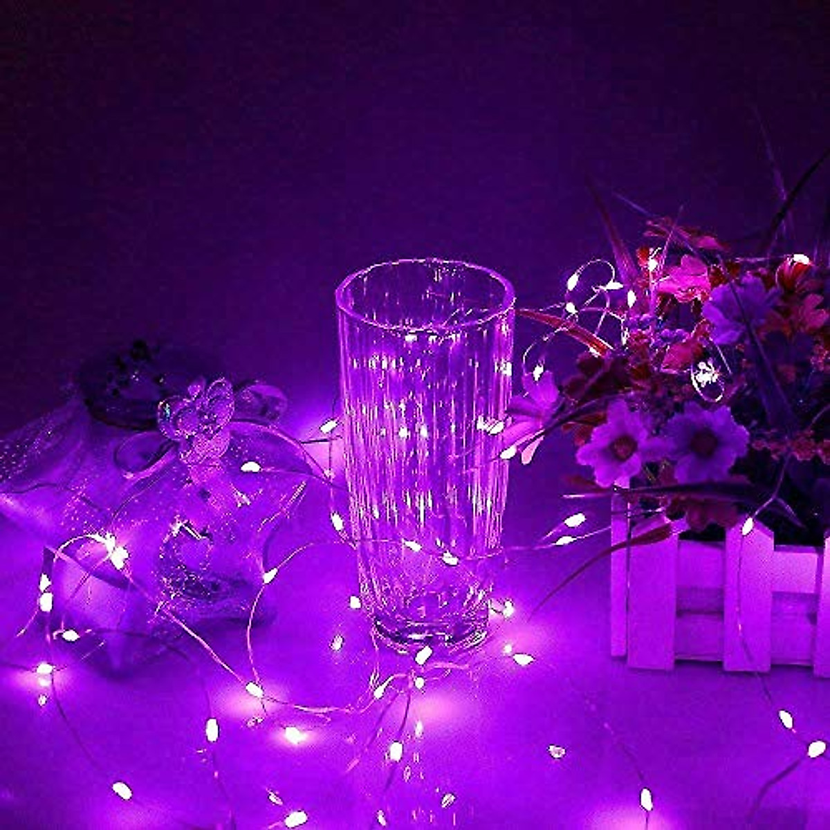 BOLWEO 10Ft 30 LED Purple Fairy Lights Battery Operated String Lights Starry for Bedroom Decor Diwali Halloween Christmas Lights Tree Wedding Party Decoration
