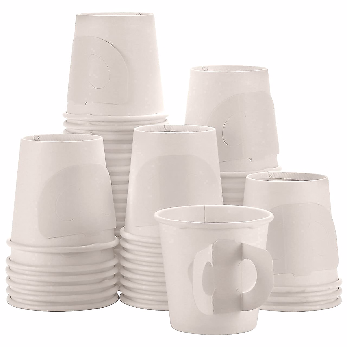 Kingzak Premium Espresso White Paper Cups with Handles - 4 oz (50 Pack) - Elegant, Eco-Friendly & Perfect for Creamy Coffee Moments