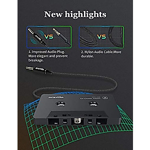 arsvita Car Audio Cassette to Aux Adapter with Upgrade 3.5 MM Aux Plug, Auxiliary Nylon Cable Tape Adapter, Black
