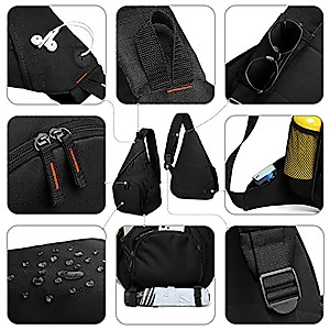 BuyAgain Sling Backpack, Sling Bag Chest Shoulder Crossbody Bag Pack Multipurpose Daypack for Men Women Travel, Hiking, Black