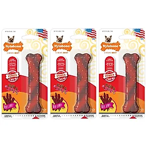 Nylabone 3 Pack of Power Chew Textured Chew Toys, Petite, Beef Jerky Flavor Bone for Dogs Up to 15 Pounds, Made in The USA