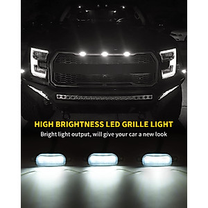 MEALAM White LED Lights 3PCS Front Grille Raptor Lamps Car Accessories with Harness and Fuse, Compatible with 2004-2019 for-d F150 & 2013-2018 Ram 1500 Raptor Style Aftermarket Grille