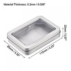 uxcell Metal Tin Box, 4.53" x 3.35" x 0.87" Rectangular Empty Tinplate Storage Containers with Clear Lids, Silver Tone