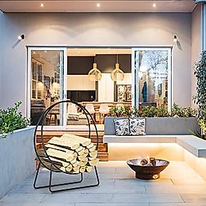 TUFFIOM 40-Inch Firewood Rack Heavy Duty Log Storage Round Hoop Holder Solid Anti-rust Black Tubular Steel Wood Lumber Stacker Outdoor & Indoor For Fireplace Pit Patio Deck Porch