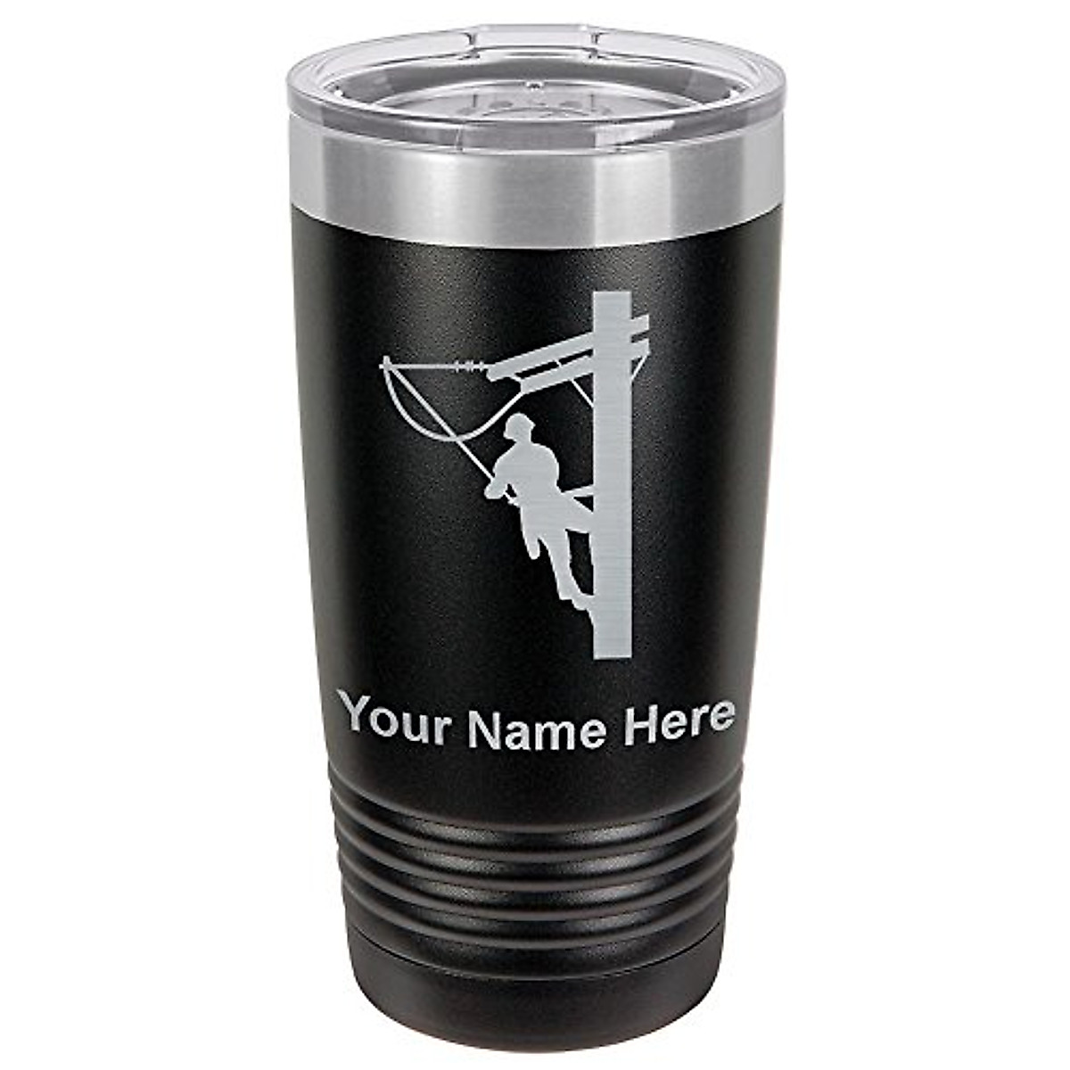 LaserGram 20oz Vacuum Insulated Tumbler Mug, Lineman, Personalized Engraving Included (Black)