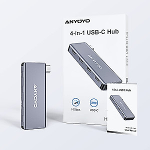 ANYOYO USB C HUB,4 Port USB-C to USB-C Hub with 3 USB 3.2 Gen2 Ports(10Gbps),1 100W PD Port Compatible with MacBook Pro/MacBook Air/iPad Pro and other USB C laptops,Support Charging(No video)