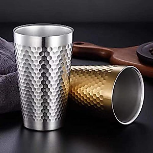 BEFOY Stainless Steel Cup - 16oz Pint Cups Drinking Glasses Water Beer Cup Unbreakable Hot & Cold Drinking Cups for Home Office Party & Outdoor Camping(Silver)