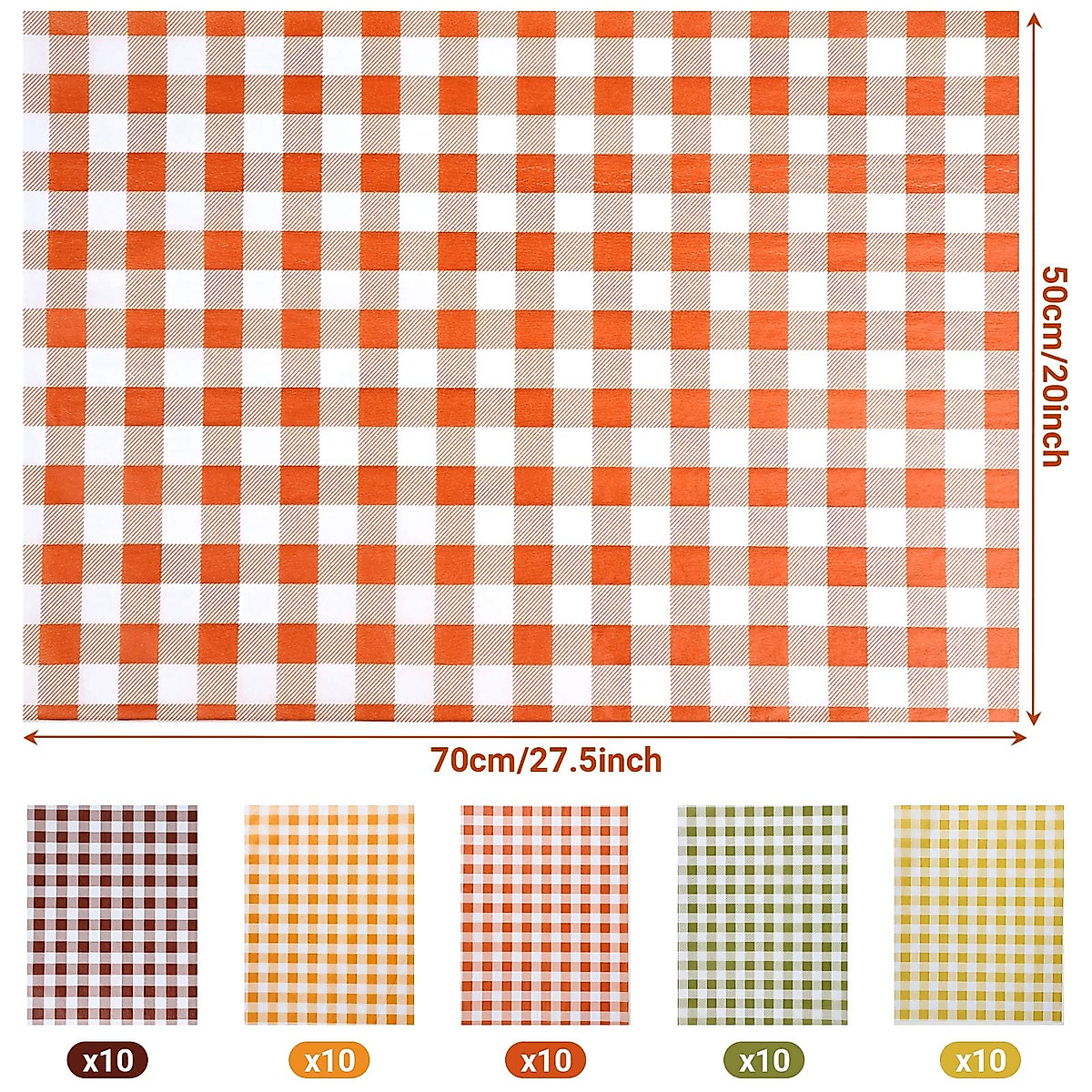 50 Sheets Large Size Autumn Plaid Tissue Bulk, 28 * 20'' Brown Green Yellow Red Orange Buffalo Plaid Gift Wrapping Tissue for Fall Harvest Thanksgiving Day Party DIY Craft