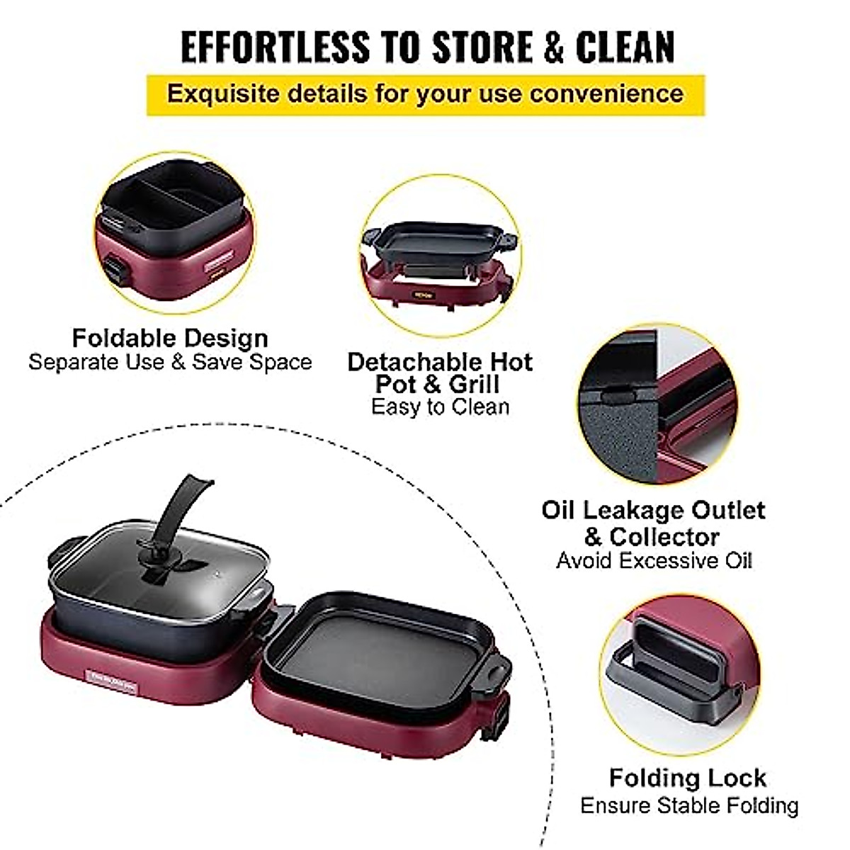 Foldable Electric BBQ Pan Grill Hot Pot - 2 in 1 2100W - Perfect for Indoor and Outdoor Cooking - Convenient and Portable