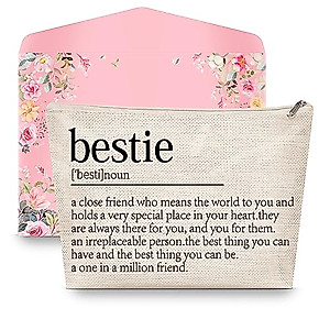 LISEVO Bestie Gifts for Women, Besties Makeup Bag Gift, Cute BestFriend Make Up Bag Presents, Handmade Friendship Cosmetic Bags for Graduation Birthday Valentine Women's Day Easter Christmas